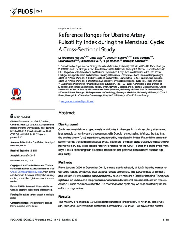 (PDF) Reference Ranges for Uterine Artery Pulsatility Index during the ...