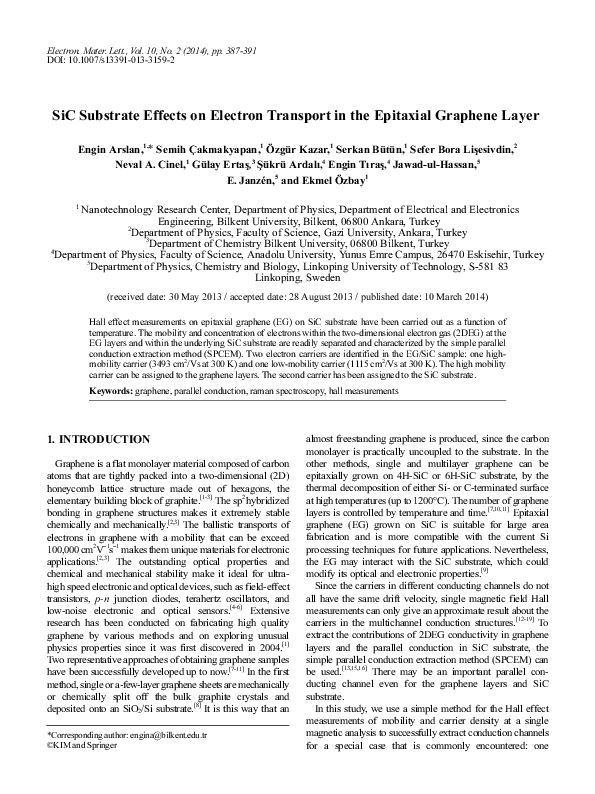 (PDF) SiC Substrate effects on electron transport in the epitaxial graphene layer | Sefer Bora ...