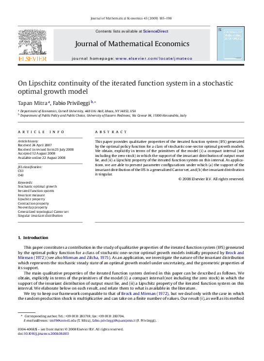 (PDF) On Lipschitz continuity of the iterated function system in a stochastic optimal growth model