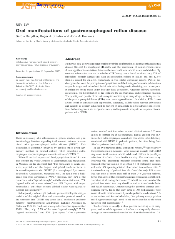 (PDF) Oral manifestations of gastroesophageal reflux disease