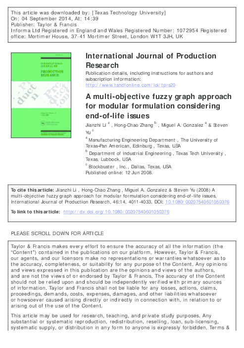 Pdf A Multi Objective Fuzzy Graph Approach For Modular Formulation
