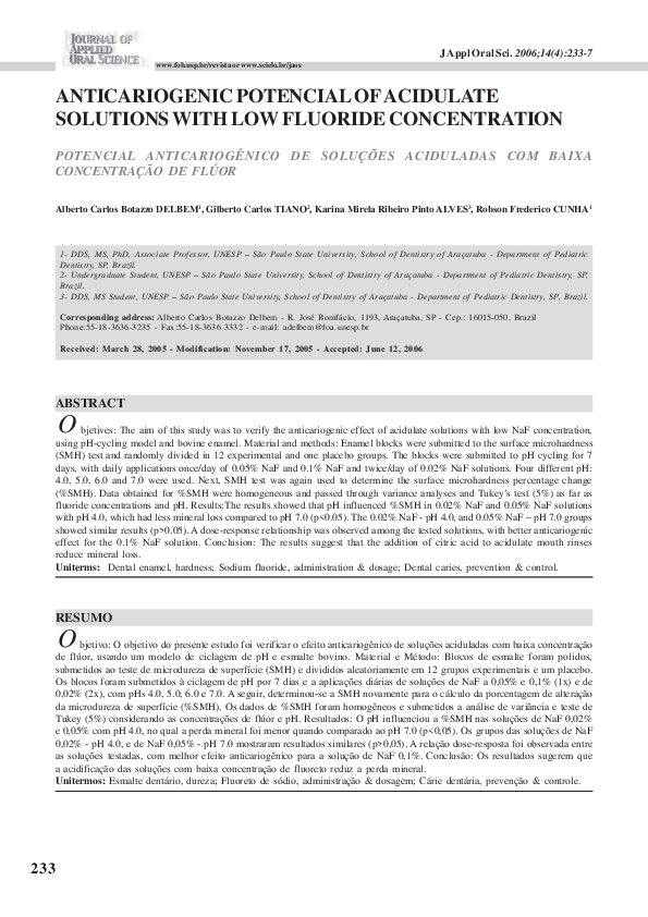 (PDF) Anticariogenic potencial of acidulate solutions with low fluoride ...