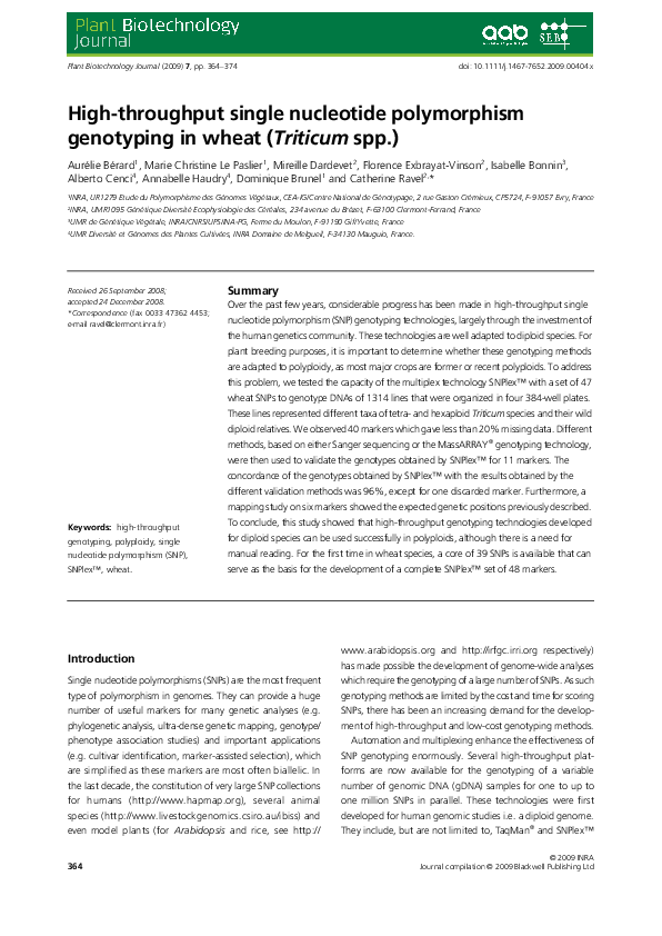(PDF) High-Throughput Single Nucleotide Polymorphisms Genotyping Technologies