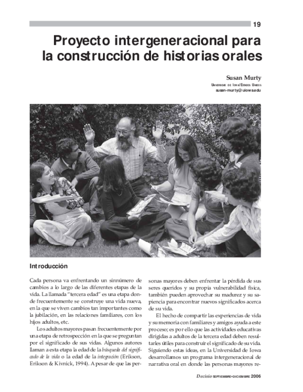 (PDF) Proyecto intergeneracional para la construcción de historias orales