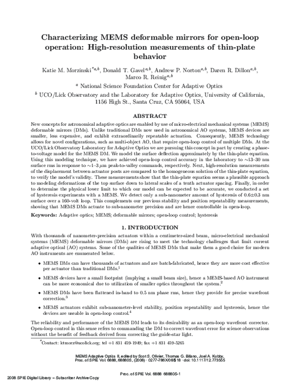 (PDF) MEMS Test Bench and its Uncertainty Analysis for Evaluation of ...
