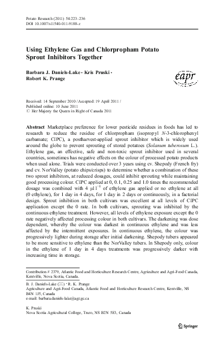 (PDF) Using Ethylene Gas and Chlorpropham Potato Sprout Inhibitors Together