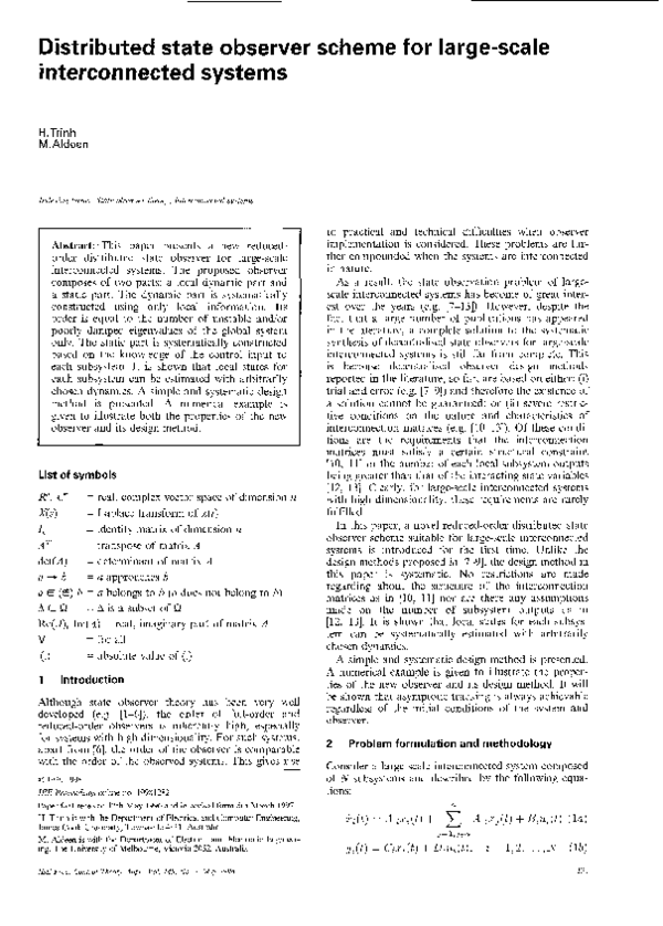 (PDF) Distributed state observer scheme for large-scale interconnected systems