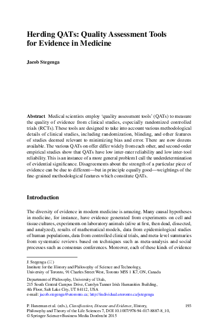 (PDF) Herding QATs: Quality Assessment Tools for Evidence in Medicine