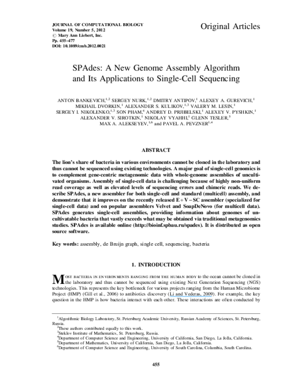 (PDF) SPAdes: A New Genome Assembly Algorithm and Its Applications to ...