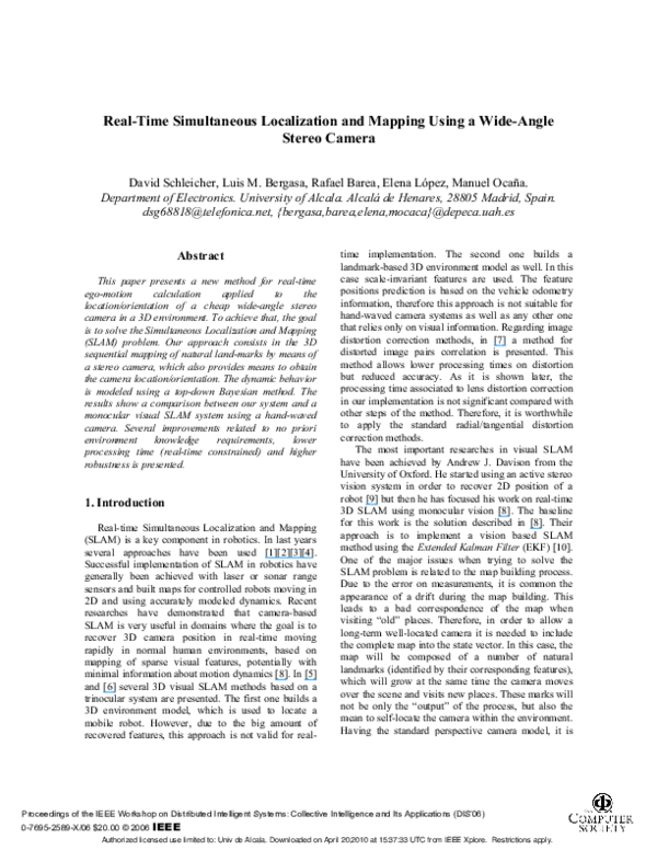 Pdf Real Time Simultaneous Localization And Mapping Using A Wide