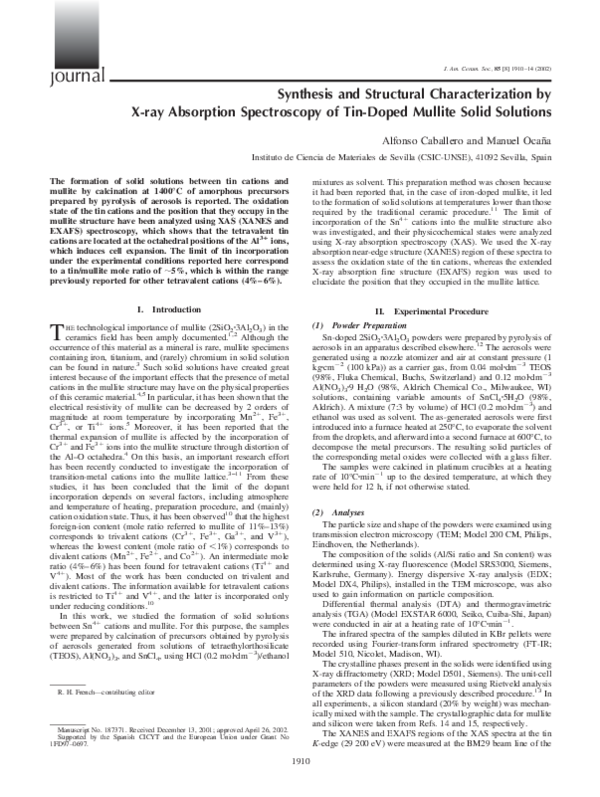 (PDF) Synthesis and Structural Characterization by X-ray Absorption Spectroscopy of Tin-Doped ...