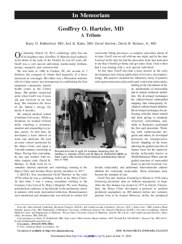 (PDF) Geoffrey O. Hartzler, MD: A Tribute