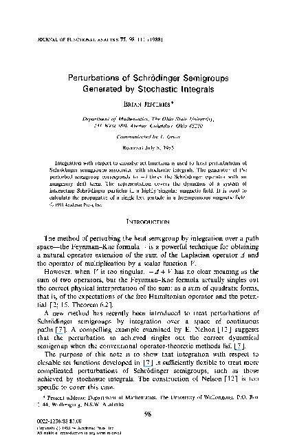(PDF) Perturbations of Schrödinger semigroups generated by stochastic integrals