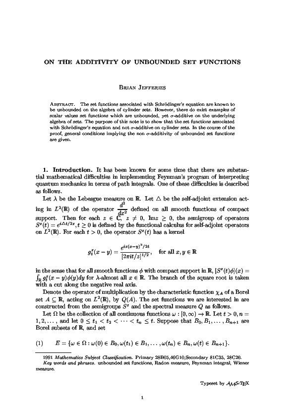 (PDF) On the additivity of unbounded set functions