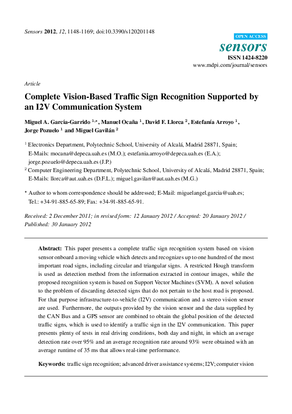 (PDF) Complete Vision-Based Traffic Sign Recognition Supported by an ...