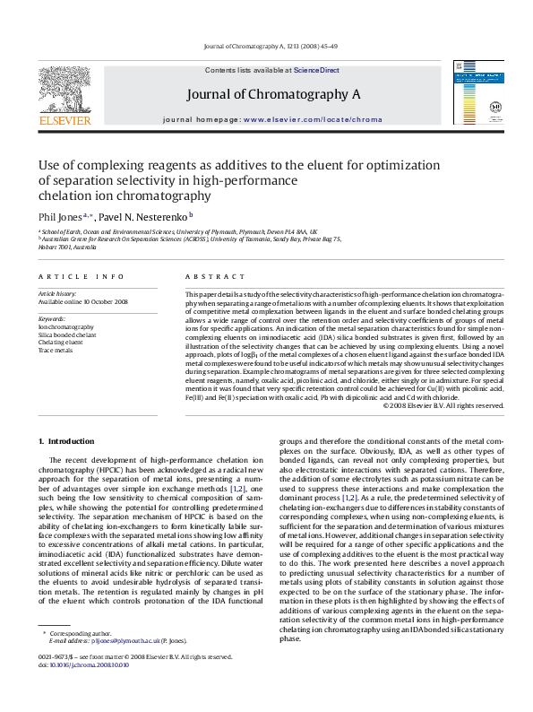 (PDF) Use of complexing reagents as additives to the eluent for ...