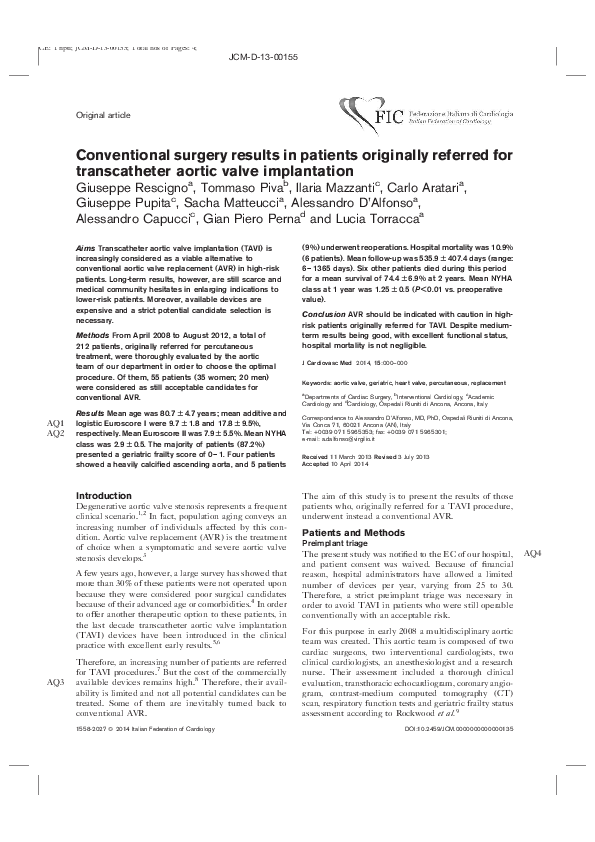 (PDF) Conventional surgery results in patients originally referred for transcatheter aortic ...