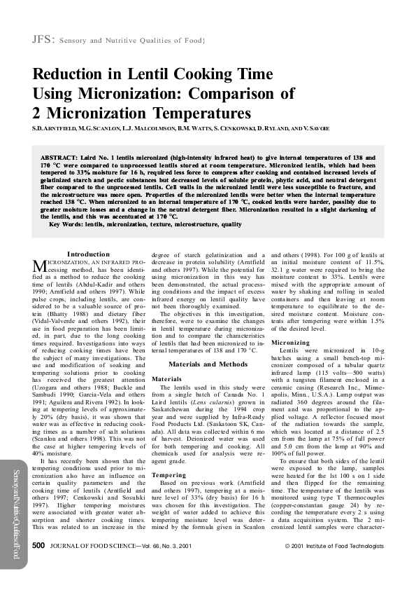(PDF) Reduction in Lentil Cooking Time Using Micronization: Comparison ...