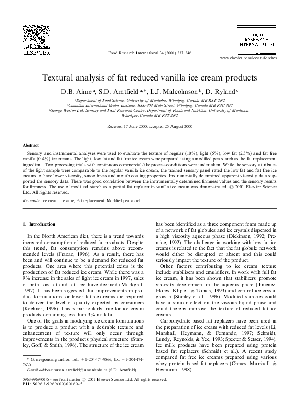 (PDF) Textural analysis of fat reduced vanilla ice cream products