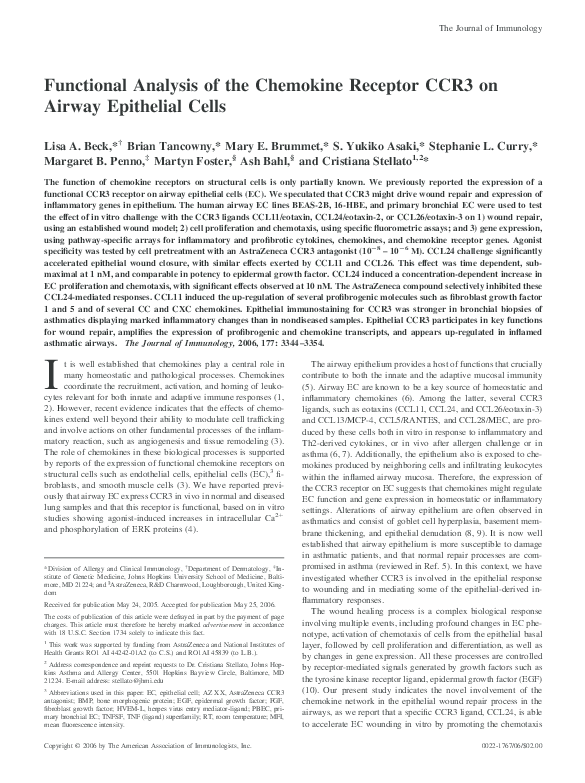 (PDF) Functional analysis of the chemokine receptor CCR3 on airway ...