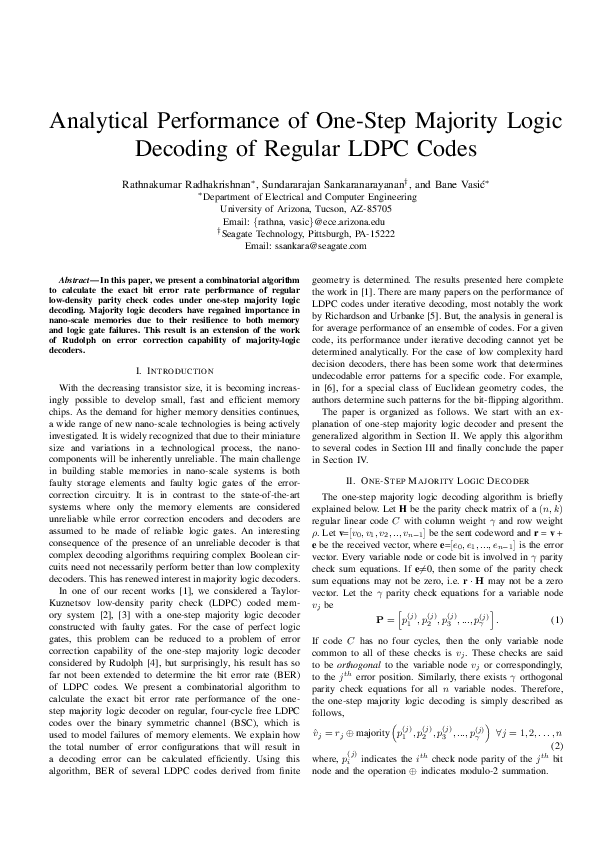 (PDF) Analytical Performance of One-Step Majority Logic Decoding of ...
