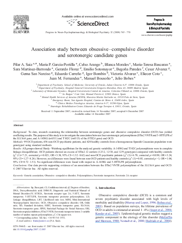 (PDF) Association study between obsessive–compulsive disorder and ...