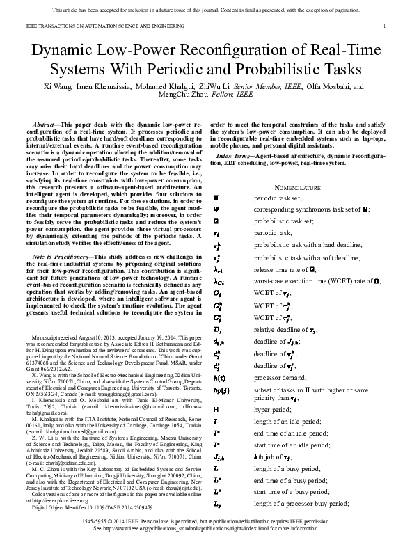 (PDF) Dynamic Low-Power Reconfiguration of Real-Time Systems With Periodic and Probabilistic Tasks