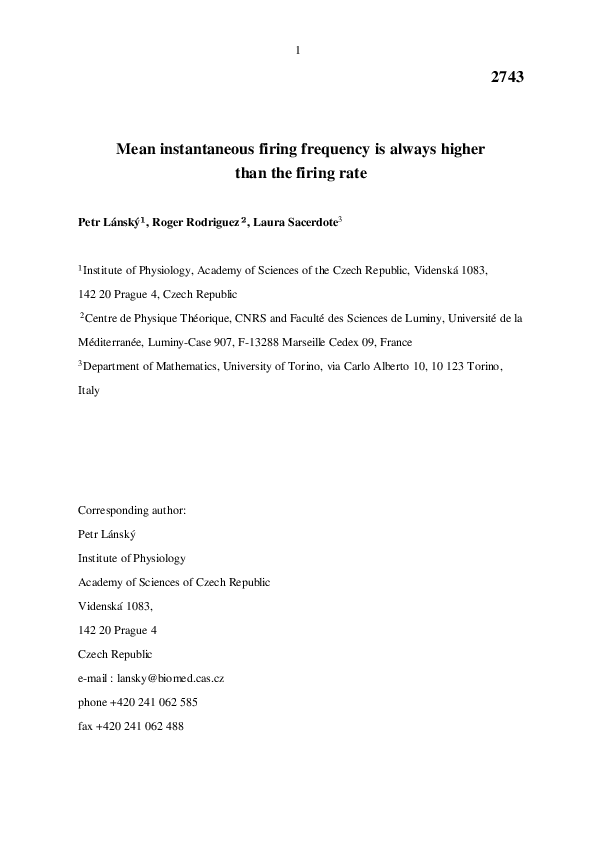 (PDF) Mean Instantaneous Firing Frequency Is Always Higher Than the ...