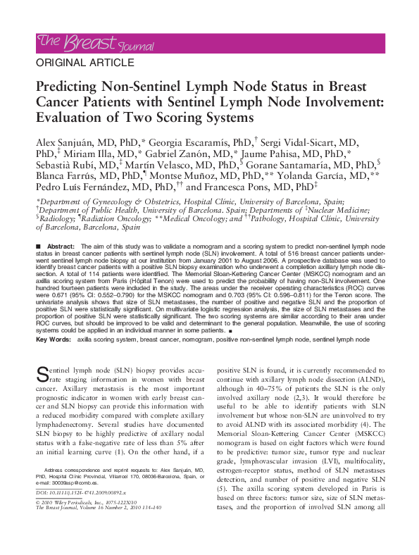 (PDF) Predicting Non-Sentinel Lymph Node Status in Breast Cancer Patients with Sentinel Lymph ...