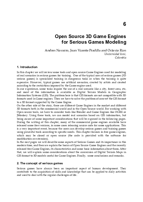 (PDF) Open Source 3D Game Engines for Serious Games Modeling