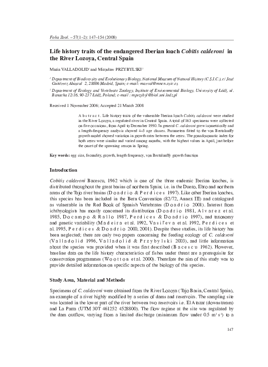 (PDF) Life history traits of the endangered Iberian loach Cobitis ...