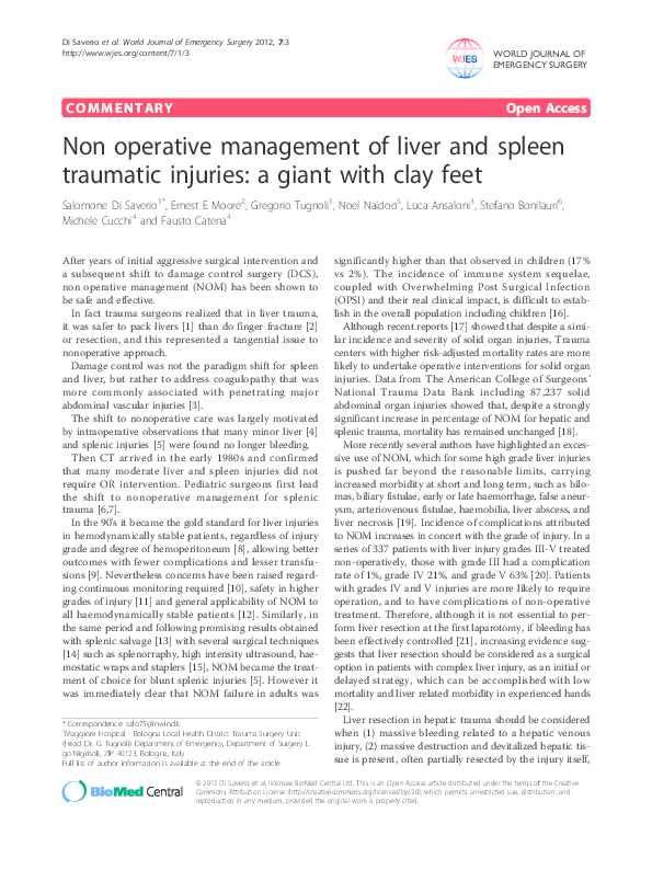 (PDF) Non operative management of liver and spleen traumatic injuries ...