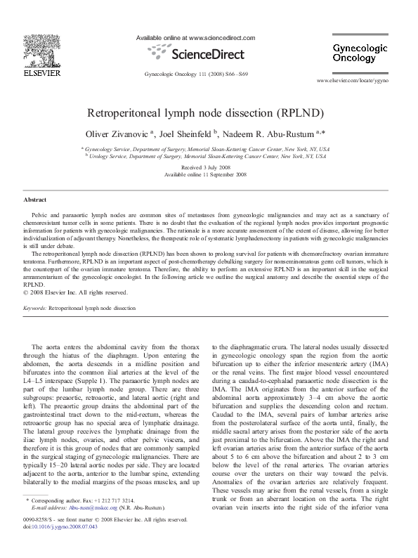 Pdf Retroperitoneal Lymph Node Dissection Rplnd