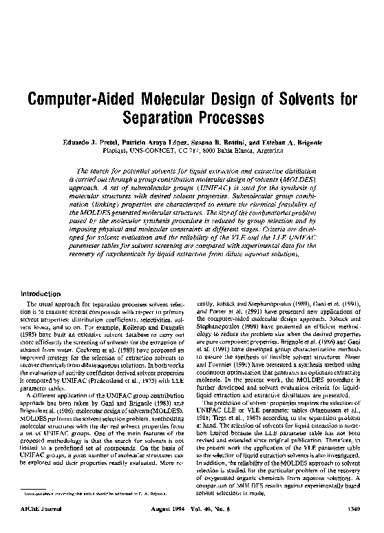 (PDF) Computer-aided molecular design of solvents for separation processes