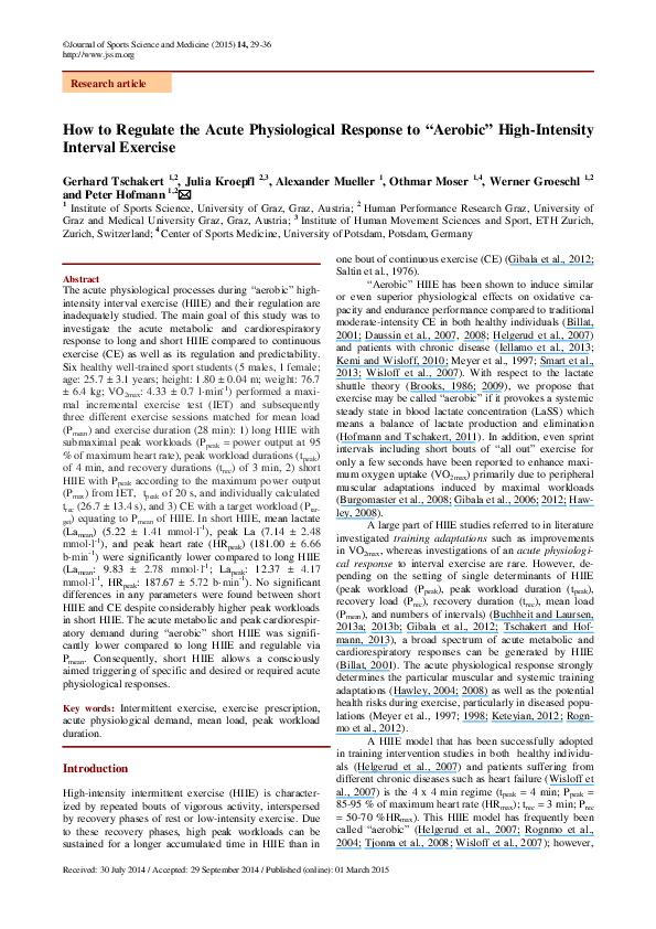 (PDF) How to regulate the acute physiological response to "aerobic ...