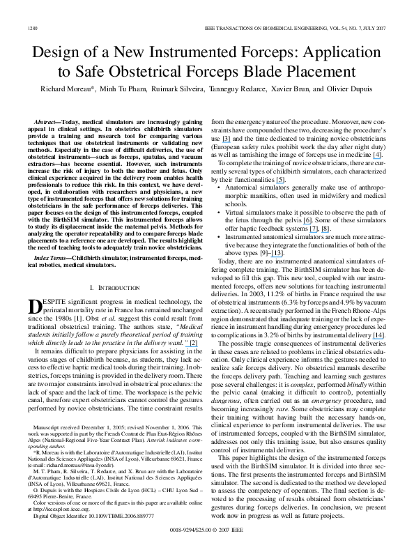 (PDF) Design of a New Instrumented Forceps: Application to Safe ...