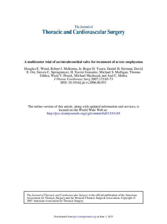 (PDF) A multicenter trial of an intrabronchial valve for treatment of ...