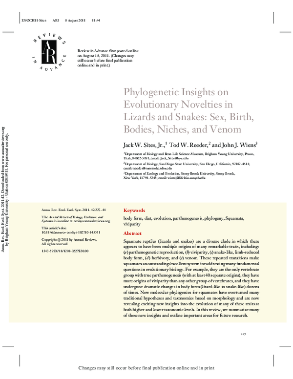 (PDF) Phylogenetic Insights on Evolutionary Novelties in Lizards and ...