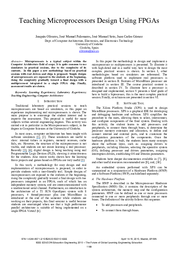 (PDF) Teaching microprocessors design using FPGAs