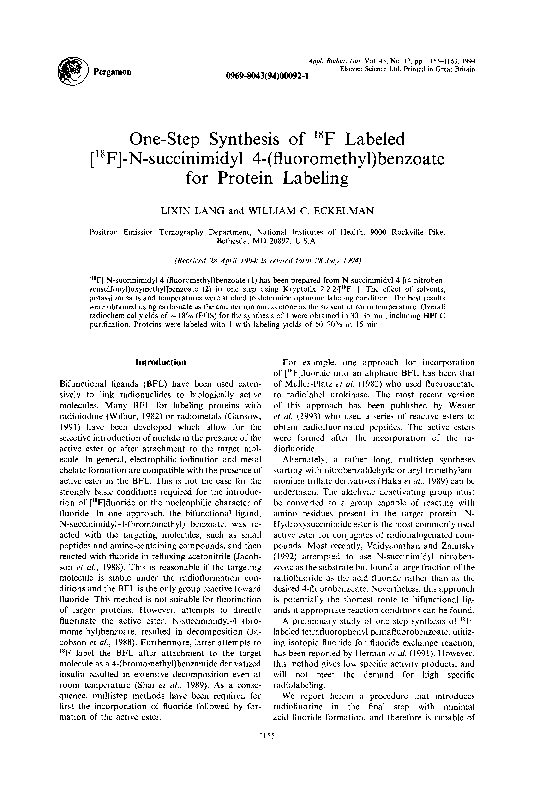(PDF) One-step synthesis of 18F labeled [18F]-N-succinimidyl 4 ...