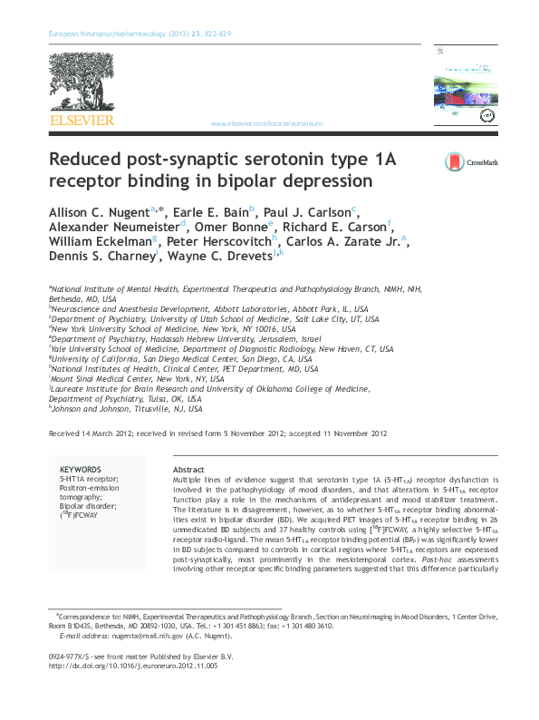 (PDF) Reduced post-synaptic serotonin type 1A receptor binding in ...