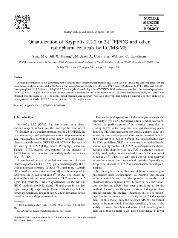 (PDF) Quantification of Kryptofix 2.2.2 in 2-[18F]FDG and other ...