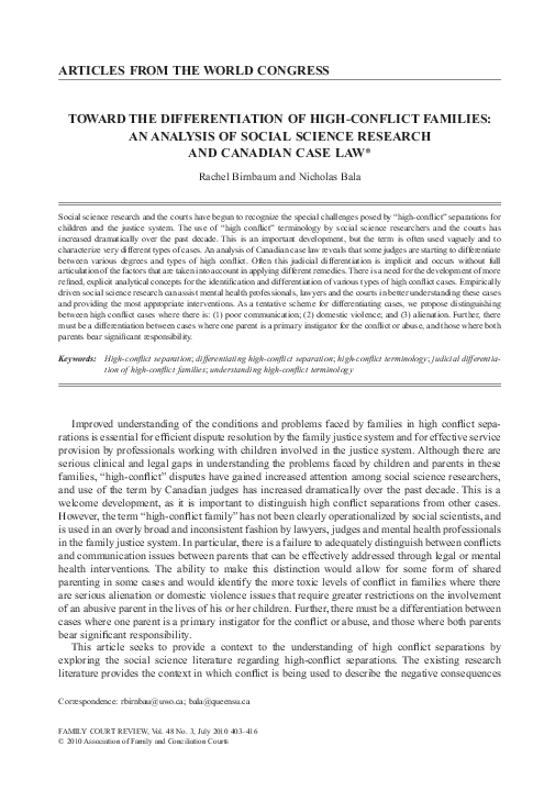 (PDF) Toward the Differentiation of High-Conflict Families: An Analysis ...