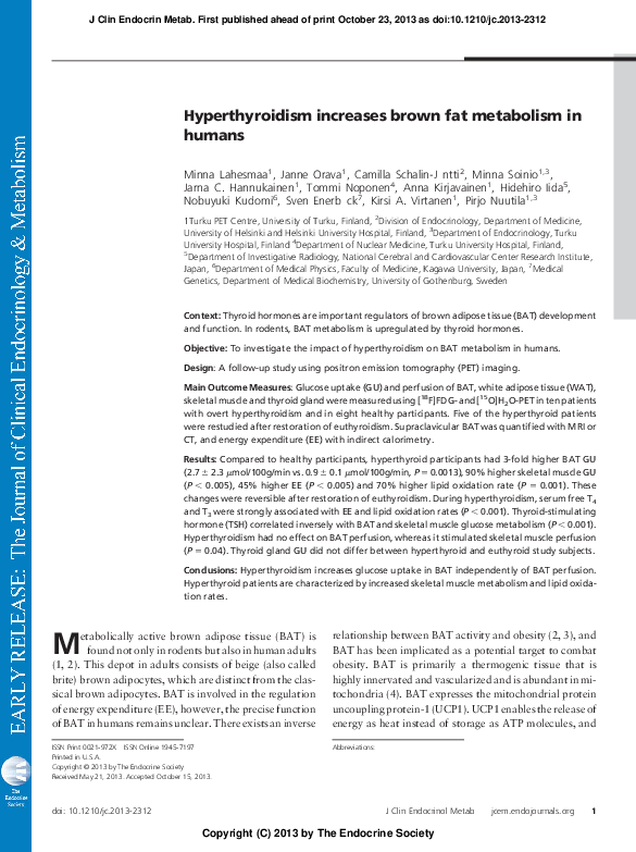 (PDF) Hyperthyroidism Increases Brown Fat Metabolism in Humans