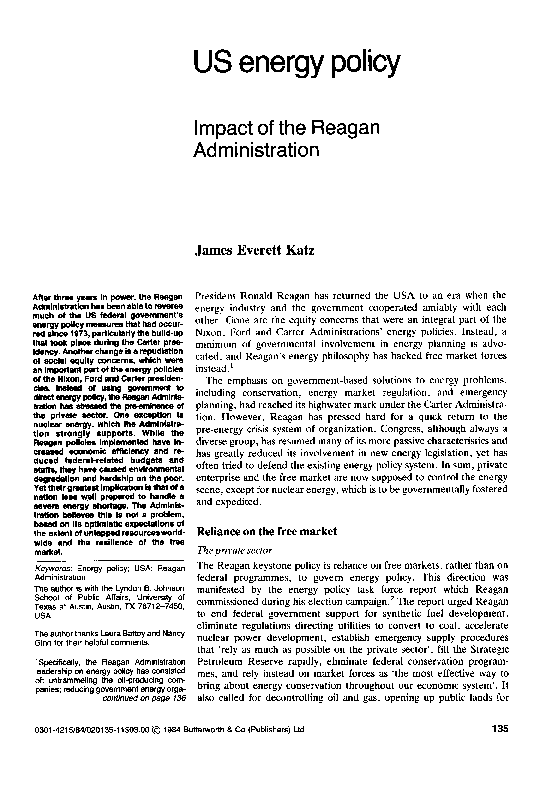 (PDF) US energy policy Impact of the Reagan Administration