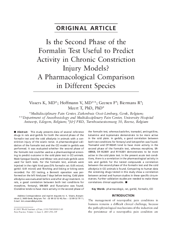 (PDF) Is the Second Phase of the Formalin Test Useful to Predict ...