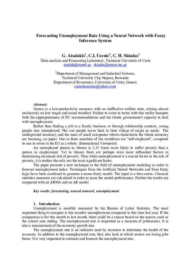 (PDF) Forecasting Unemployment Rate Using a Neural Network with Fuzzy Inference System