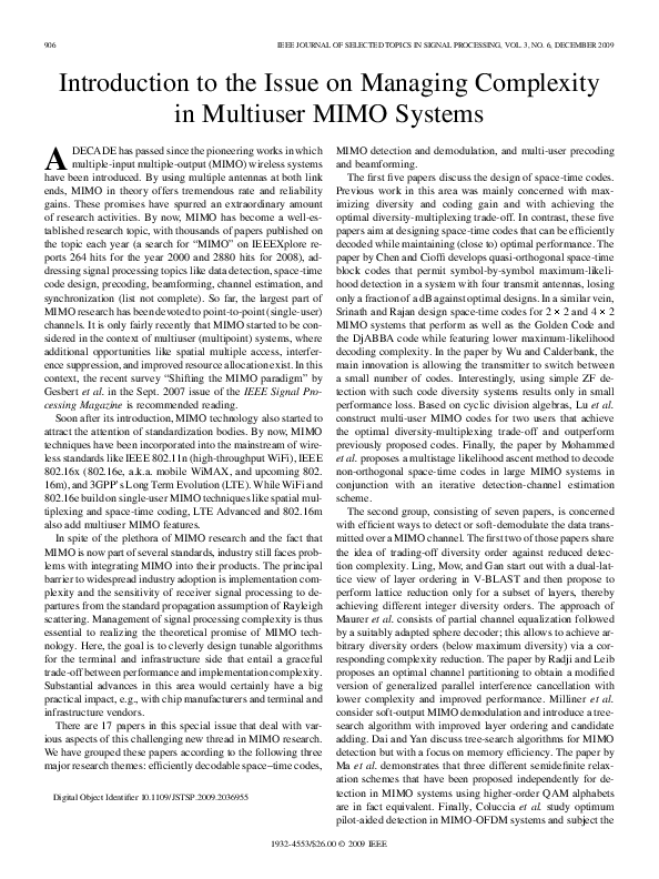 Pdf Introduction To The Issue On Managing Complexity In Multiuser Mimo Systems