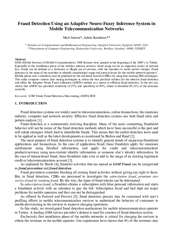 (PDF) Fraud Detection Using an Adaptive Neuro-Fuzzy Inference System in Mobile Telecommunication ...