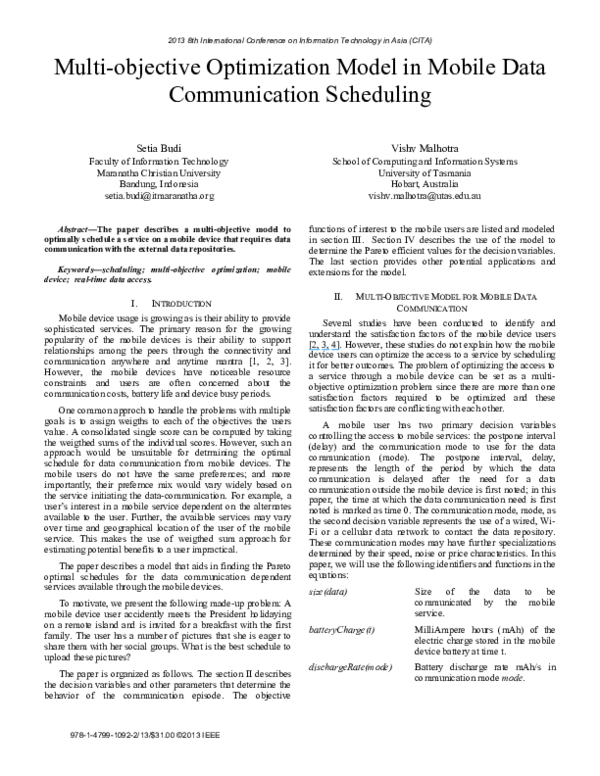 Pdf Multi Objective Optimization Model In Mobile Data Communication
